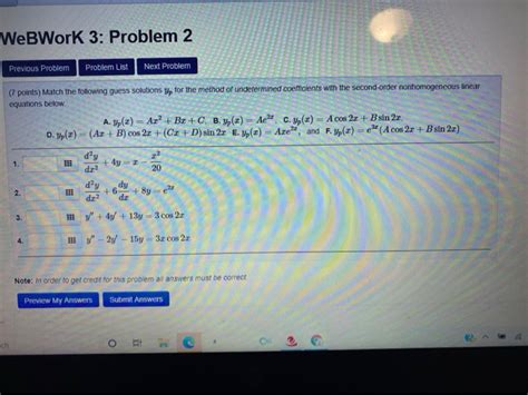 Solved Webwork 3 Problem 2 Previous Problem Problem List