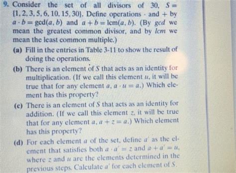 Solved 9 Consider The Set Of All Divisors Of 30 S 1 2