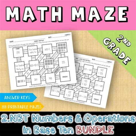 2nd Grade Math Maze 2nbt Bundle Numbers Operations Base Ten Tpt