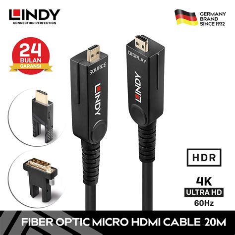 Jual LINDY Kabel Micro HDMI 20m 30m 100m Cable Fiber Optic 3in1 Micro Hdmi HDMI DVI 18G HDR10