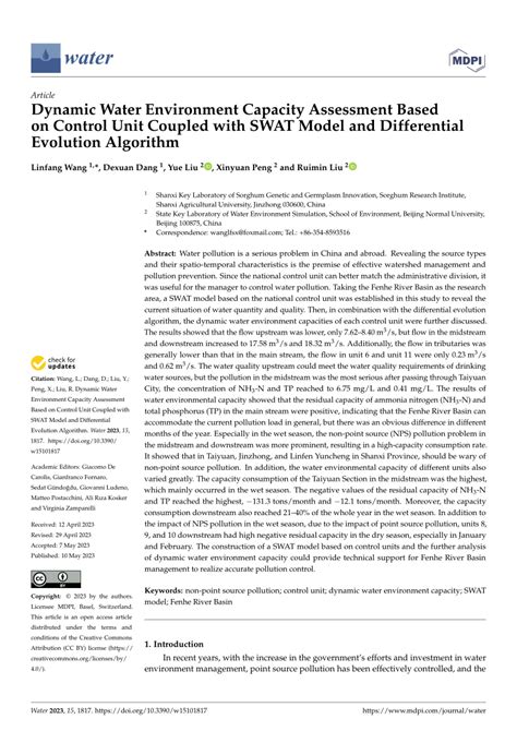 Pdf Dynamic Water Environment Capacity Assessment Based On Control Unit Coupled With Swat