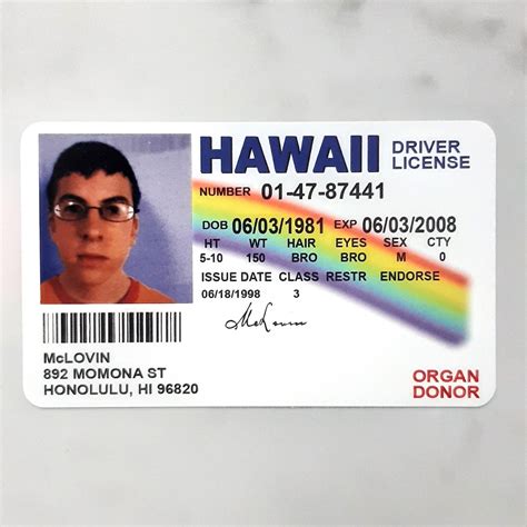 Mclovin Id Card License Superbad Fogell Christopher Mintz Plasse Card Stock Etsy