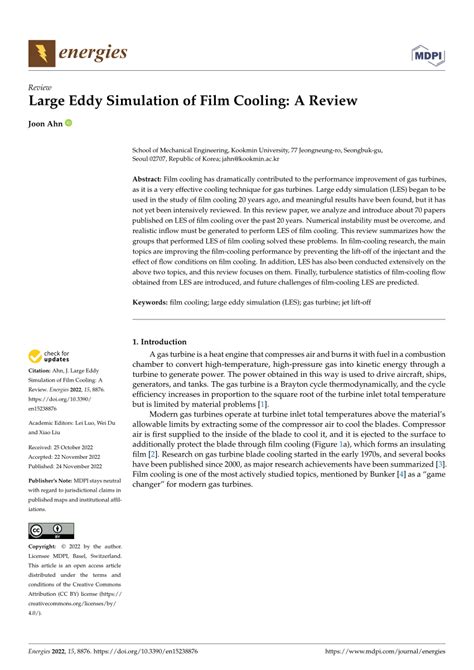 Pdf Large Eddy Simulation Of Film Cooling A Review