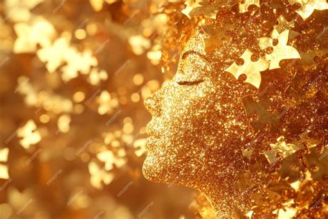 Neural Networks Problem Solving Woman With Golden Puzzle Pieces