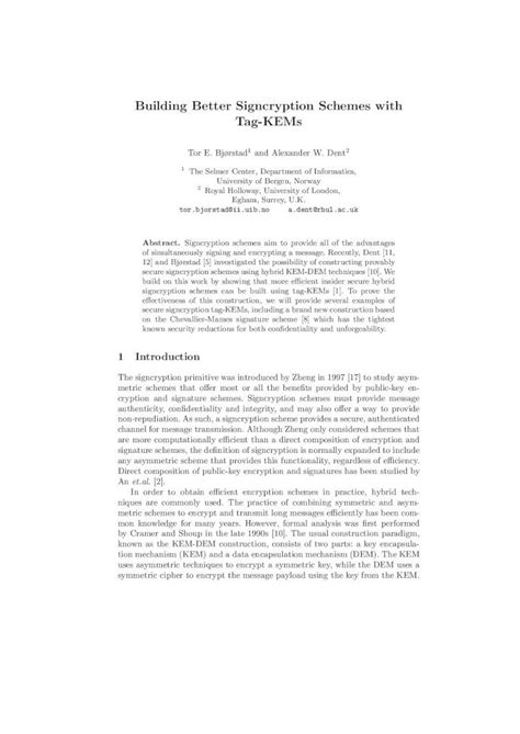 Pdf Building Better Signcryption Schemes With Tag Kemsa Tag Kem Tkem