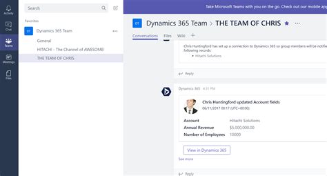 microsoft teams and dynamics 365 customer engagement and some other