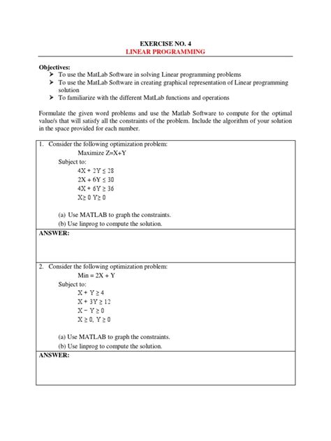 Exercise No 4 Linear Programming Pdf