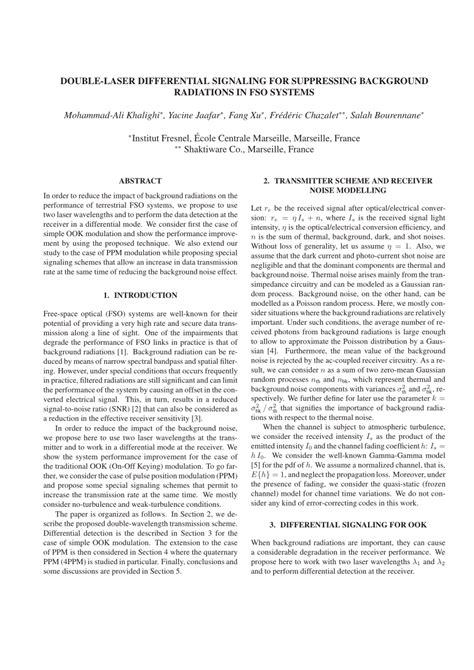 Pdf Double Laser Differential Signaling For Suppressing Background Radiations In Fso Systems