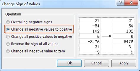 How to change negative numbers to positive in Excel?