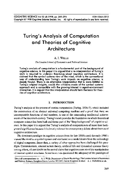 Pdf Turings Analysis Of Computation And Theories Of Cognitive