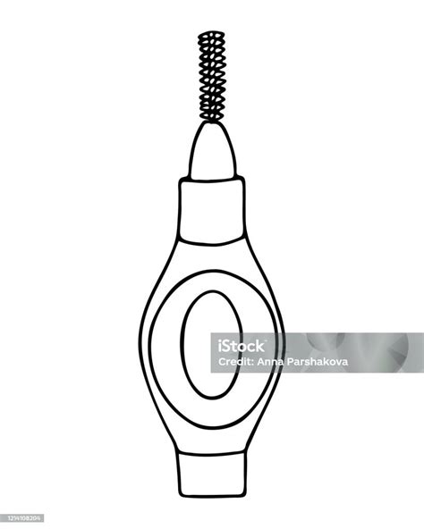 치간 브러시 치열 교정 중괄호 파이프 클리너 치과 제품 욕실에서 집에서 개인 구강 위생 벡터 격리 플랫 낙서 검은 윤곽 흰색 배경 아이콘과 현실적인 그리기 0명에 대한 스톡