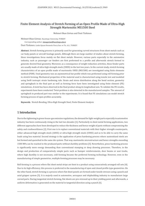 Pdf Finite Element Analysis Of Stretch Forming Of An Open Profile