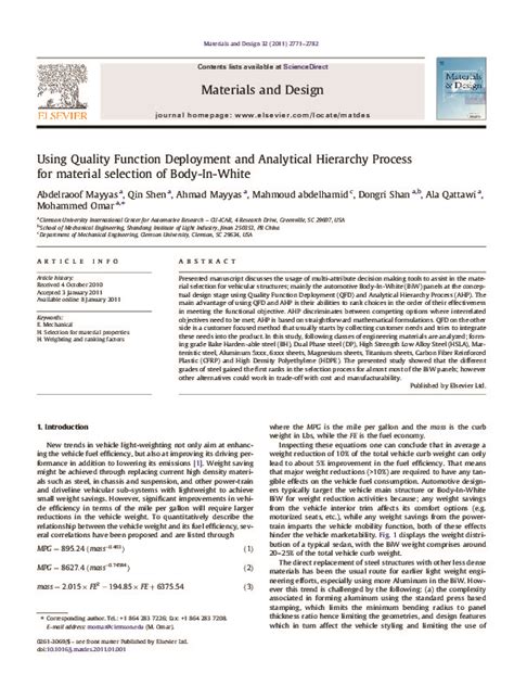 Report Pdf Using Quality Function Deployment And Analytical Hierarchy Process For Material