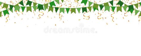 Green Garland Flags And Gold Confetti Banner Frame For Party Festival