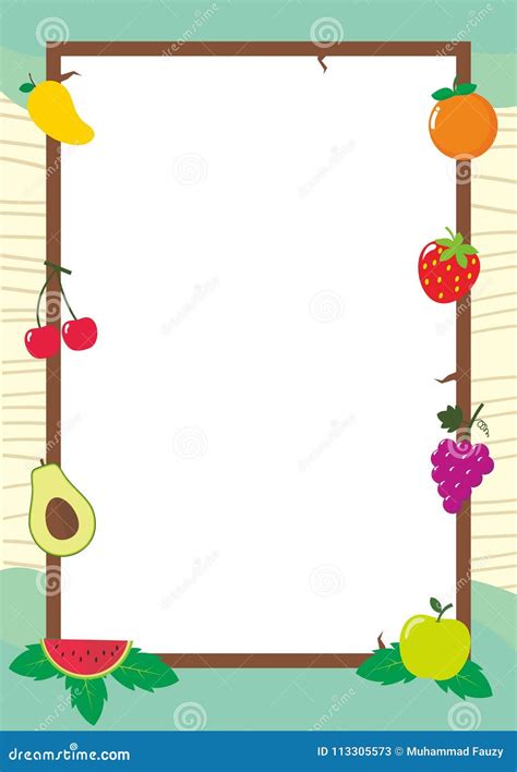 Wood Frame Vector With Fruits Decoration Stock Vector Illustration Of