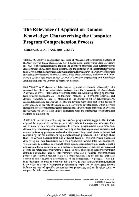 pdf the relevance of application domain knowledge characterizing the