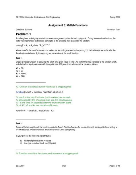Assignment 6 Matlab Functions Problem 1
