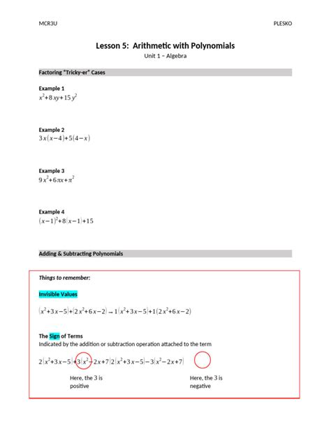 L5 Arithmetic With Polynomials Pdf Polynomial Mathematics