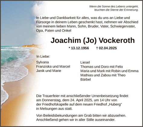 Traueranzeigen Von Joachim Vockeroth Trauerhnade
