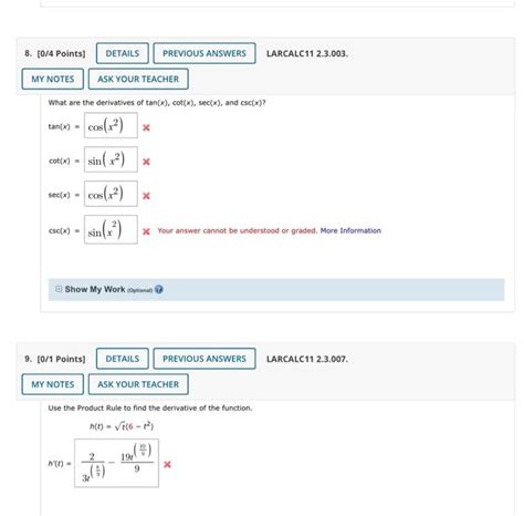 Solved What Are The Derivatives Of Tan X Cot X Sec X And