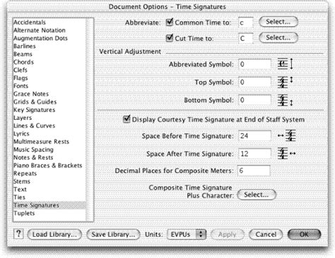 Document Options Time Signatures