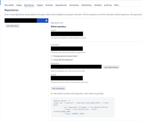 Unable To Connect To A Repository With An Unknown Option C Error Bamboo Atlassian