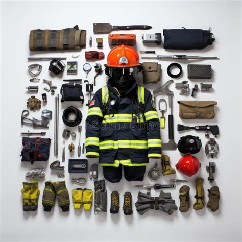 A Collection Of Firefighting Gear And Equipment Stock Illustration