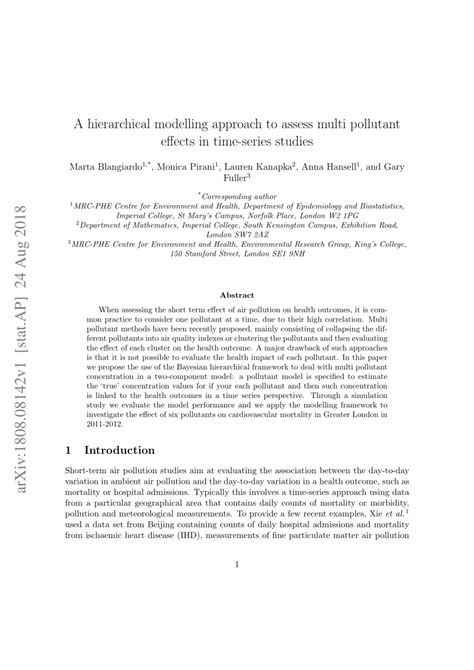 Pdf A Hierarchical Modelling Approach To Assess Multi Pollutant