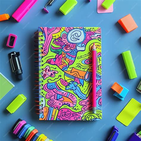 Topdown View Of A Colorful Notebook With Intricate Patterns Premium