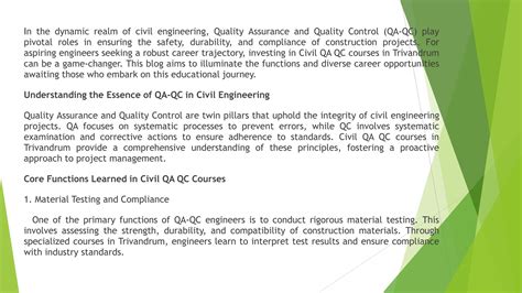 Unlocking Career Success Navigating Functions And Opportunities With Civil Qa Qc Courses In