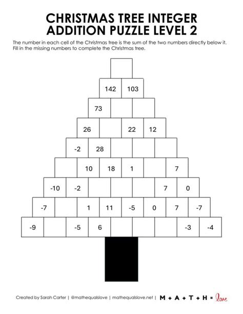 Christmas Tree Integer Addition Puzzles Math Love