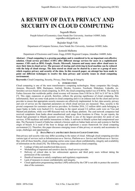 PDF A REVIEW OF DATA PRIVACY AND SECURITY IN CLOUD COMPUTING