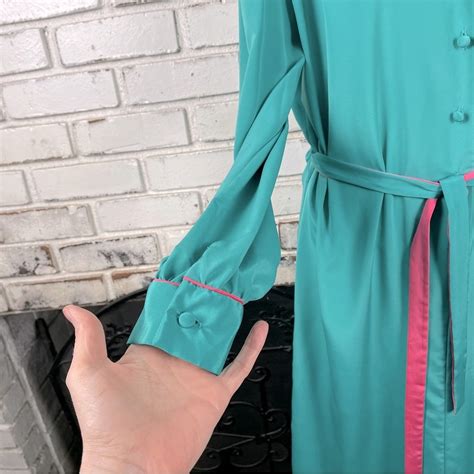 Vintage 70s Jenni Green And Pink Tie Belt Button Down Midi Shirt Dress