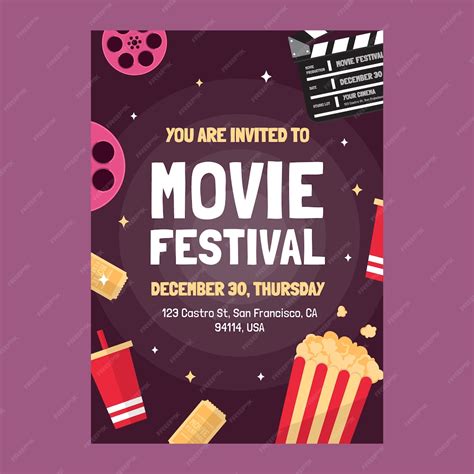 Convite Do Festival De Cinema De Design Plano Vetor Grátis