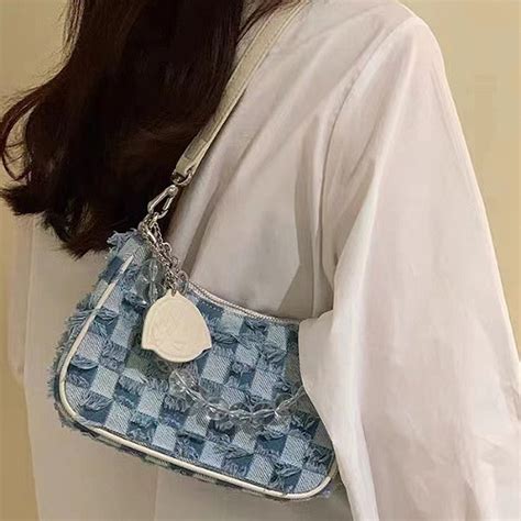 드레시백 이자벨 데님 청 미니 토트 핸드백 체크 체스 숄더 크로스백 스트랩 2개 세트 빈티지 코디 가벼운 유니크 키링 백참 비즈 체인 클러치 손가방 데일리백