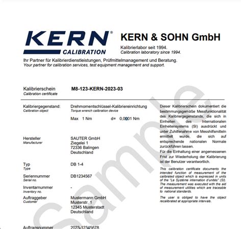 961 120 Factory Calibration Certificate Torque — The Measurement Shop