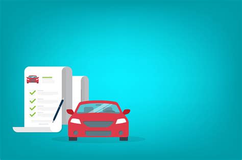 자동차 보험 문서 보고서 자동차 아이콘 차량 금융 자동차 대리점 법률 거래로 승인 된 종이 계약 체크리스트 또는 대출 체크 마크 양식 목록 가입서에 대한 스톡 벡터 아트 및