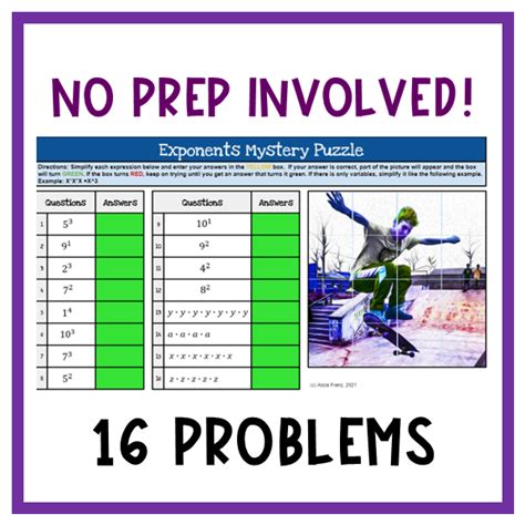 Simplifying Exponents Activity Digital Pixel Art Mystery Puzzle Classful