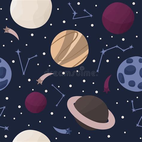 Seamless Pattern With Planets And Galaxy Space Stock Vector