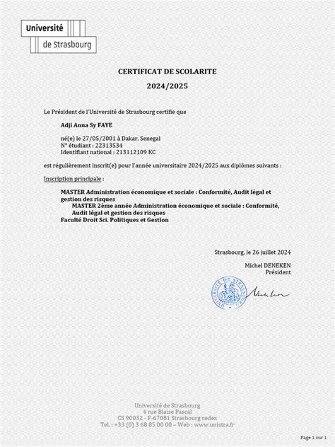 Certificat De Scolarite 2025 Pdf