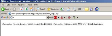 kb30192 error the server response was 501 5 5 4 invalid address