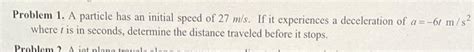 Solved Problem A Particle Has An Initial Speed Of M S Chegg
