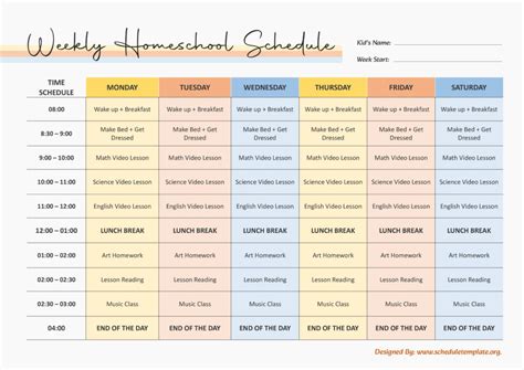Homeschool Schedule Templates Schedule Templates