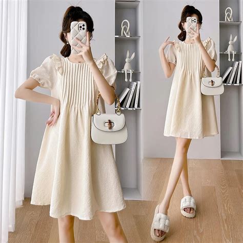 Badu Bg Лятна рокля за бременност и кърмене 2023 г Рокля с буф ръкави с волани пачуърк