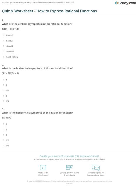 Quiz Worksheet How To Express Rational Functions Study Com