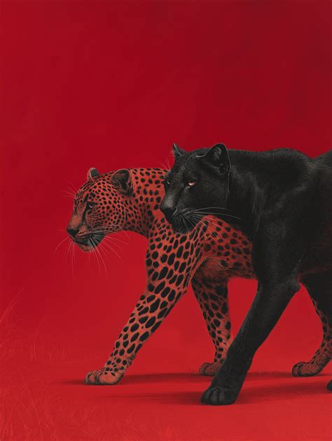 Panther And Cheetah Unite Bold Art On Red Background • Promptden