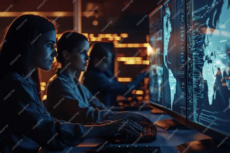 A Cybersecurity Team Monitoring An Advanced Threat Detection System