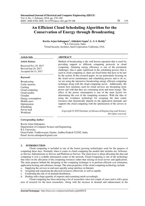 PDF An Efficient Cloud Scheduling Algorithm For The Conservation Of Energy Through Broadcasting