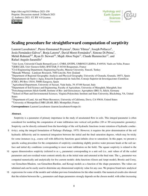 Pdf Scaling Procedure For Straightforward Computation Of Sorptivity