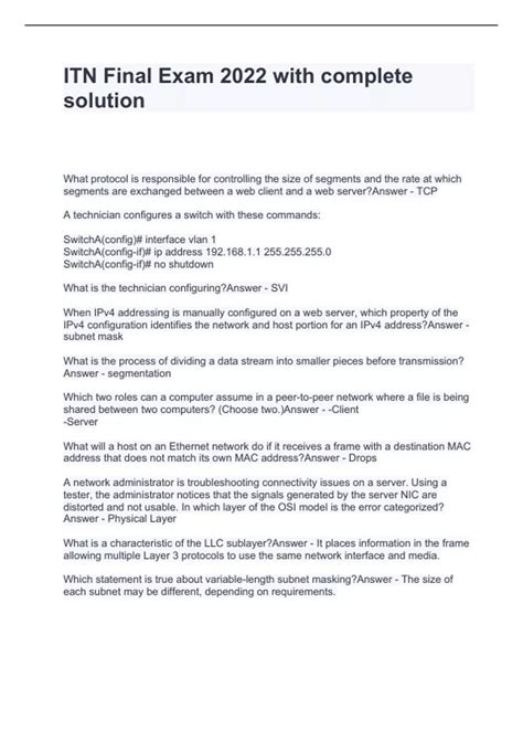 ITN Final Exam 2024with Complete Solution Nursing Stuvia US